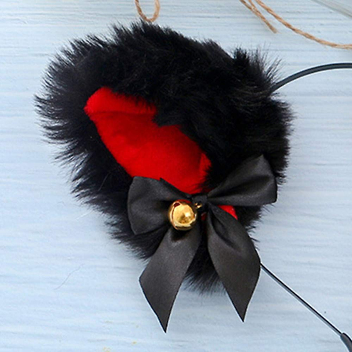 Fxaelian Animal Anime Cute Wolf Bear Cat Dog Ears Headband with Bells Bows Halloween Cosplay Costume Party Hairband Headwear Headpiece Hair Accessories for Women Men Adult Black Red
