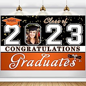 Custom Graduation Backdrop Banner Orange Large Congrats Grad Party Supplies Decorations Photography Background for 2023 Graduation Party