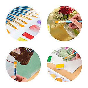 Elisel Paint Brush Set, 10 pcs Nylon Hair Art Paint Brushes for Acrylic Painting for Acrylic Oil Watercolor, Face Nail Art, Miniature Detailing and Rock Painting (Blue)