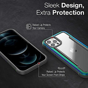 RAPTIC Shield Case Compatible with iPhone 12 Case & iPhone 12 Pro Case, Shock Absorbing Protection, Durable Aluminum Frame, 10ft Drop Tested, Fits iPhone 12 & 12 Pro, Iridescent