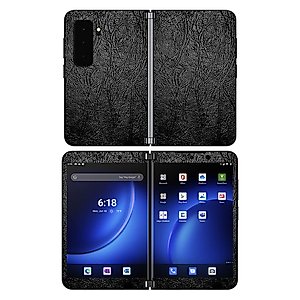 MightySkins Skin Compatible with Microsoft Surface Duo 2 - Black Leather | Protective, Durable, and Unique Vinyl Decal wrap Cover | Easy to Apply, Remove, and Change Styles | Made in The USA