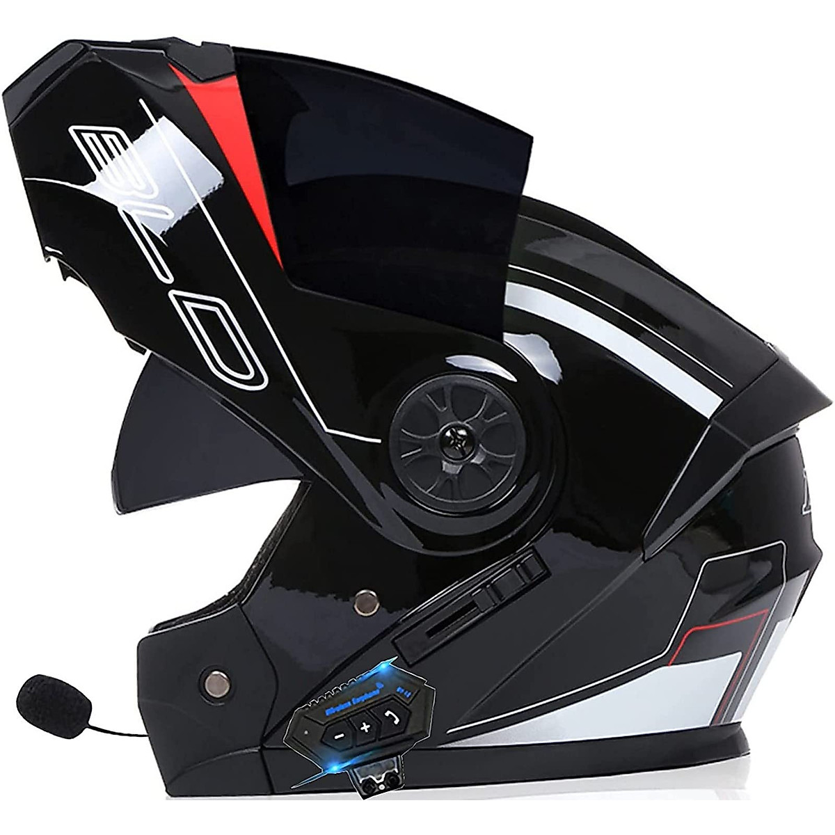 stdpcxz Modular Bluetooth Motorcycle Helmet DOT Approved with Double Visor Full Face Motorbike Helmet Built-in Dual Speaker with Microphone Flip Up Helmet for Adult Men Women 14,L