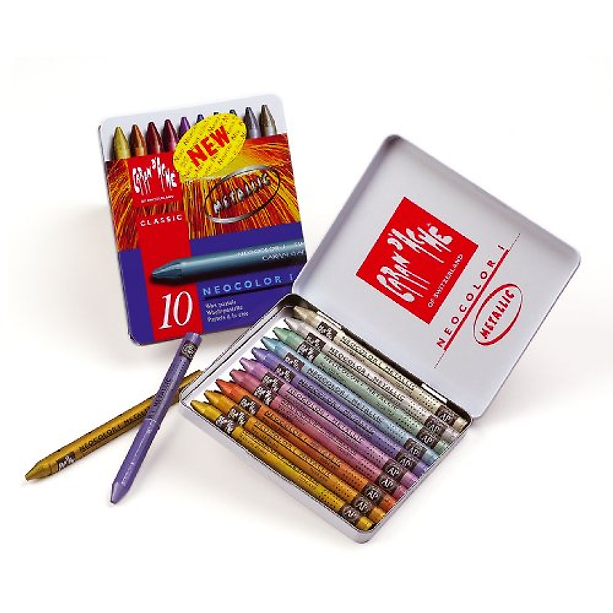 Neocolor I Water-Resistant Wax Pastels, 10 Metallic Colors