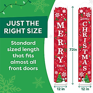 Merry Christmas Banner Sign - Christmas Front Porch Door Decorations - Outdoor Xmas Decor - Red Merry Christmas Sign for City, Country Clearance Wall Hanging Outside