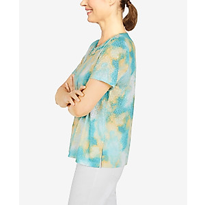 Alfred Dunner Womens Animal Tie Dye Burnout Top, Aqua/Lemon, S