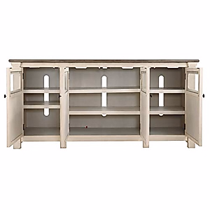 Signature Design by Ashley Bolanburg Two Tone Farmhouse TV Stand, Fits TVs up to 72", 3 Cabinets and Adjustable Storage Shelves, Whitewash