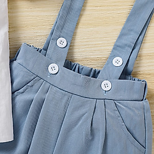 Viworld Toddler Baby Boy Gentleman Clothes Kids Short Sleeve Bowtie Shirt+Suspender Shorts Set Outifts Summer Suits(Blue,4-5 T)