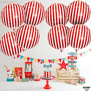 KatchOn, Red and White Striped Balloons - 18 Inch, Pack of 10 | Carnival Balloons for Carnival Decorations | 4D Striped Circus Balloons | Carnival Theme Party Decorations, Red and White Balloons Decor