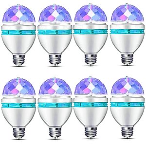 8 Pcs Disco Light Bulb Rotating E26/E27 Party Light Bulbs Rotating Colorful Bulb Changing LED Bulbs Strobe Light Bulb Multi Crystal Stage Lights Birthday Party Club Bar for Indoor Outdoor Photography