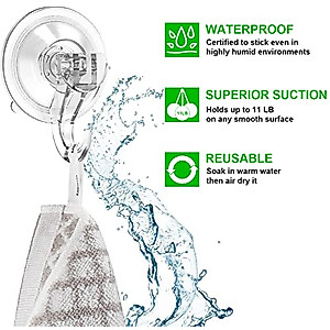 LUXEAR Suction Cup Hooks - 6 Pack Suction Hooks Reusable Powerful Waterproof Shower Hooks - Heavy Duty Vacuum Suction Hanger for Shower, Window, Towel, Loofah, Glass Door