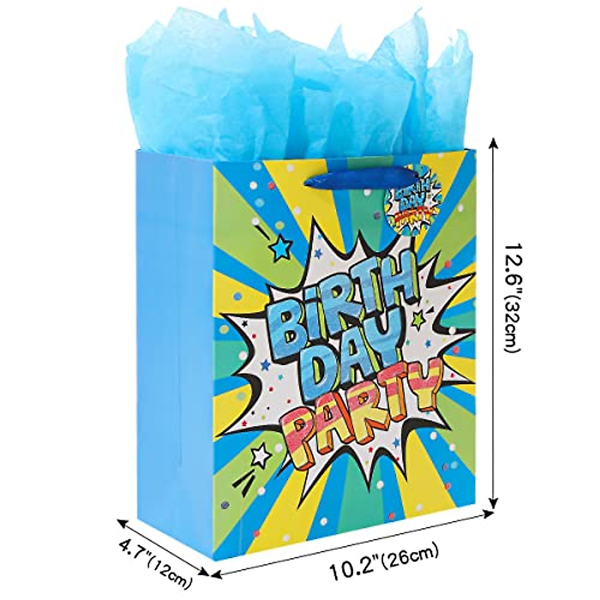 Vammy 13" Large Birthday Gift Bag with Tissue Paper, 2 Pack Happy Birthday Paper Gift Bags (Fireworks Birthday Party, Colorful Cake Candle) for Birthday Party