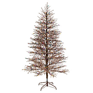 Nearly Natural 7ft. Frosted Berry Twig Artificial Christmas Tree with 450 Multicolored Gum Ball LED Lights and 1192 Bendable Branches