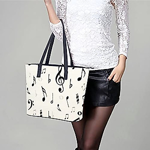 Womens Handbag Music Notes Pattern Leather Tote Bag Top Handle Satchel Bags For Lady