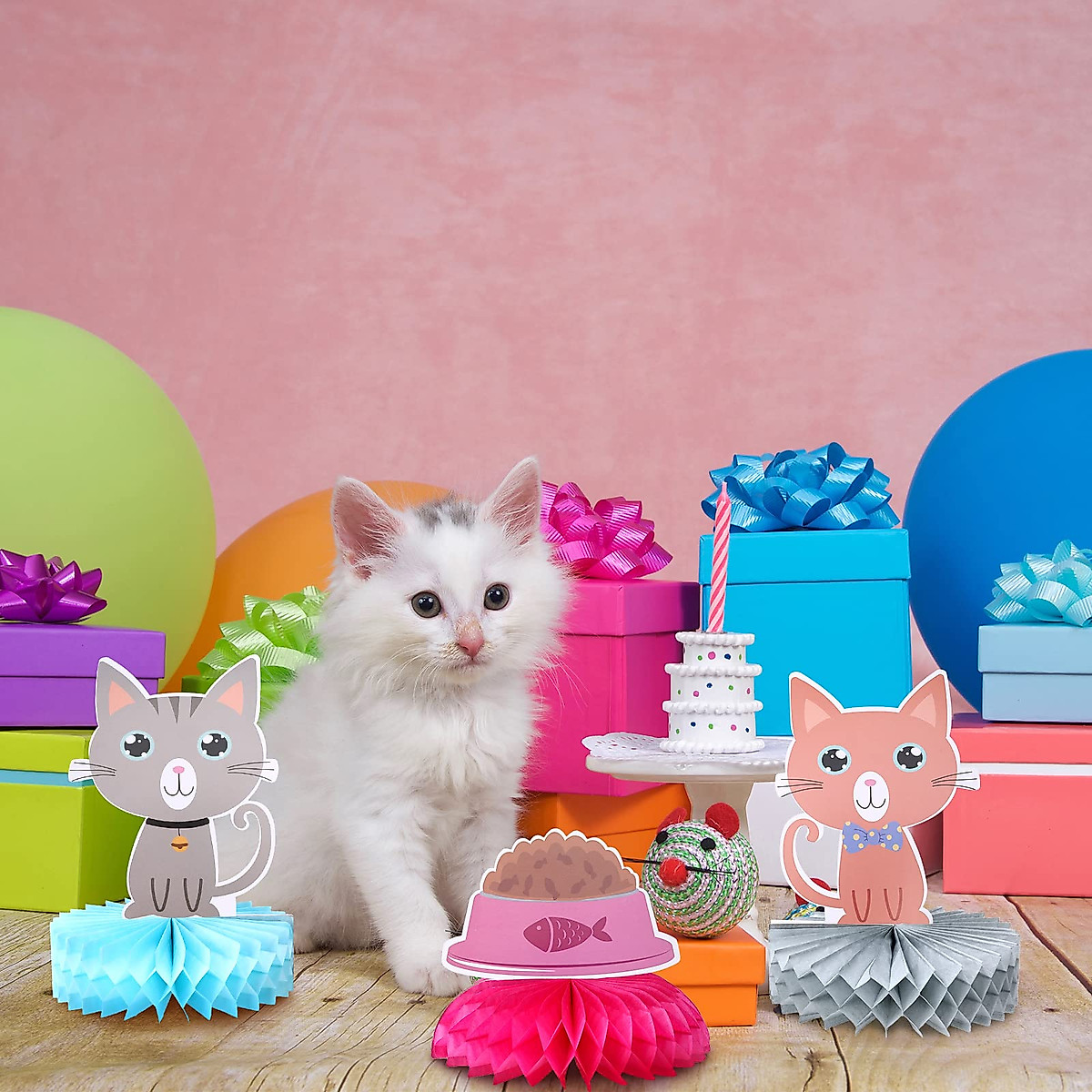 Chinco 9 Pcs Cat Party Centerpieces for Tables Cat Birthday Party Decorations Honeycomb Cat Party Supplies Cat Party Favor Table Decoration Cat Table Topper for Bridal Shower Wedding Birthday Party