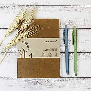 TRUEGRASSES Hardcover Notebook (5x7), Flat Open, Straw + PP, Recycled Paper, Cream (off-white), 70gsm, 160 Sheets, Grid