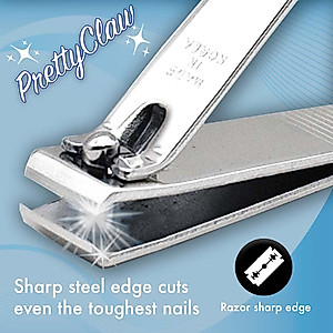 PrettyClaw | Nail Clippers Sharp Edge Fingernail and Toenail Clipper Cutter Thick Nail Trimmer Stainless Steel for Manicure and Pedicure (Straight Edge)