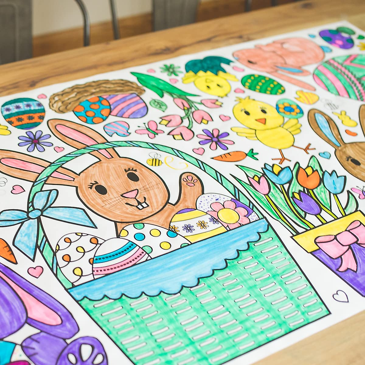 Tiny Expressions Easter Coloring Tablecloth for Kids - Rolled, No Creases 30" x 72" Giant Coloring Poster to Color On - Kids Easter Activities