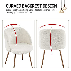 NIOIIKIT Sherpa Dining Chairs Set of 2, Upholstered Living Room Chairs, Accent Chairs with Barrel Back, Faux Fur Armchairs for Living Room, Home, Office, Dining Room, Bedroom (White)