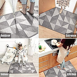 Indoor Doormat 32"x 48", Absorbent Front Back Door Mat Floor Mats, Rubber Backing Non Slip Door Mats Inside Mud Dirt Trapper Entrance Front Door Rug Carpet, Machine Washable Low Profile-Grey Geome