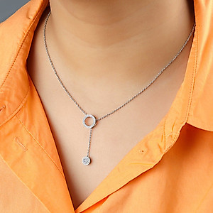 Elmas 1/5ct Round White Diamond 925 Sterling Silver Lariat Drop Y Cluster Circle Pendant Necklace for Women