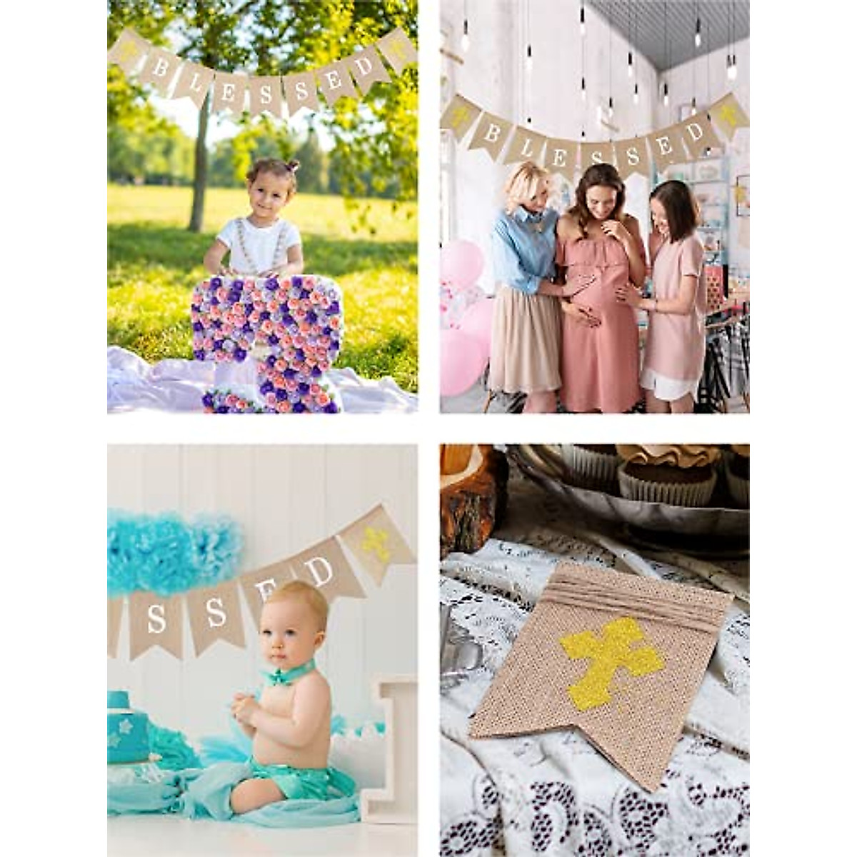 Mandala Crafts Blessed Banner for Baptism Decorations - Blessed Burlap Banner for Easter Communion Banner – Blessed Garland Bunting Sign for Baby Shower Thanksgiving Party Fireplace Mantle Decoration