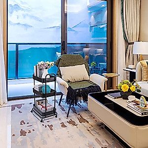 YOHKOH 3-Tier Metal Rolling Utility Cart, Storage Trolley Cart with Mesh Baskets and Lockable Wheels for Bathroom Kitchen Office (Dark Black)