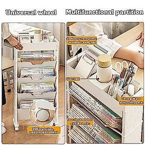 GAGALU 6 Tier Mobile Bookshelf, Moveable Bookshelf Organizer with 360° Universal Wheel Movable Bookshelf Multilayer Capacity for Home, 6 Tier Floor Standing Bookcase Storage Organizer Rack,White