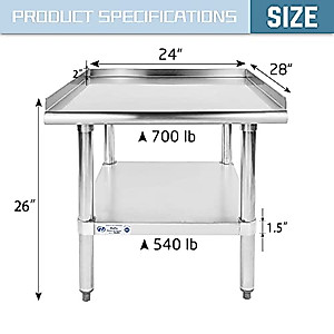 Hally Stainless Steel Equipment Stand 28x24 Inches with Undershelf, NSF Commercial Prep & Work Table with Rear and Side Risers, Heavy Duty Grill for Kitchen, Bar, Restaurant, Home and Hotel