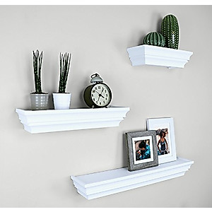 Ballucci Victorian Wall Ledge and Shelf, 12", 16", 24", Set of 3, White