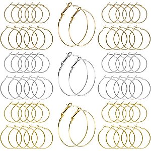 FANMAOUS 60Pcs Hoop Earring Findings Stainless Steel Earrings Beading Round Earrings Hypoallergenic Hoop Earrings Open Beading Hoop for Jewelry Making DIY Crafts Art Creation Girl
