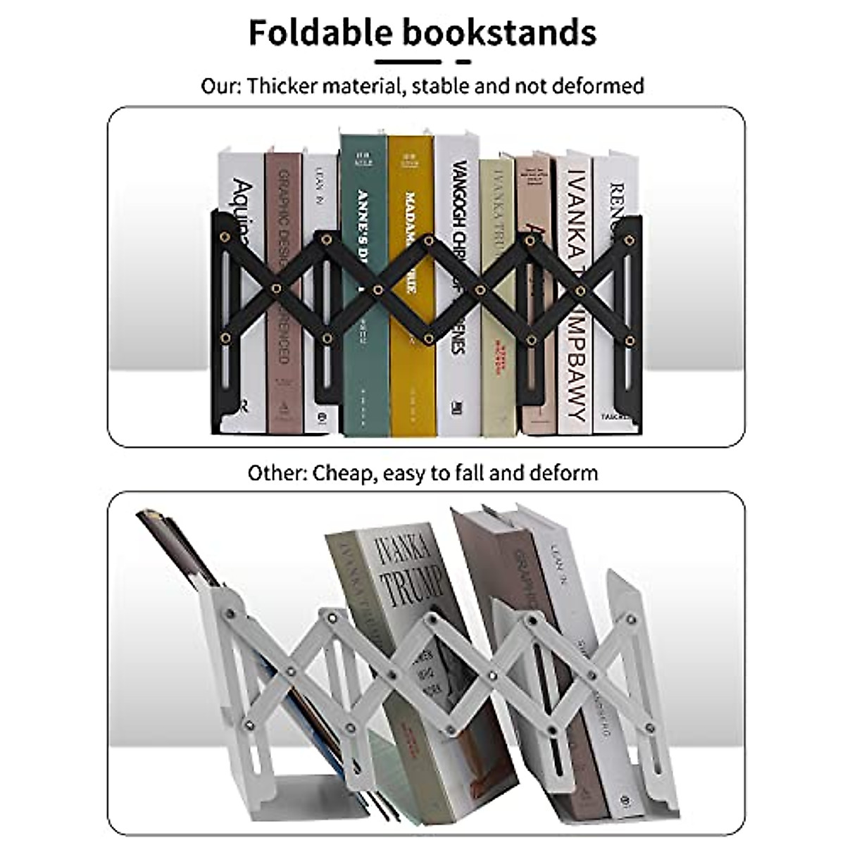 MSDADA Adjustable Bookends, Bookends for Heavy Book, Expandable Book Organizer for Office, School, Libraries, Extends up to 19 inches (Black)