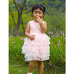 Cilucu Baby Girls Dress Toddler Kids Party Dress Tutu Pageant Lace Dresses Gown for Flower Girl Baby Birthday Pink Peach 6 Months-12 Months