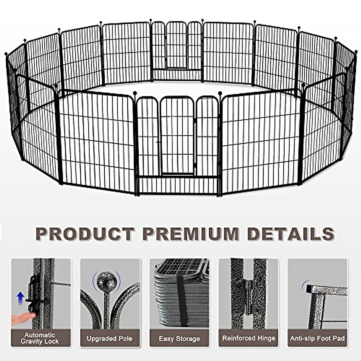 Avocahom Metal Dog Playpen 16 Panel Dog Pen 32Inch Height Exercise Pen w/2 Doors for Small/Medium Dogs Outdoor Indoor RV Yard w/36 Floor Protectors & 8 Straps, Black
