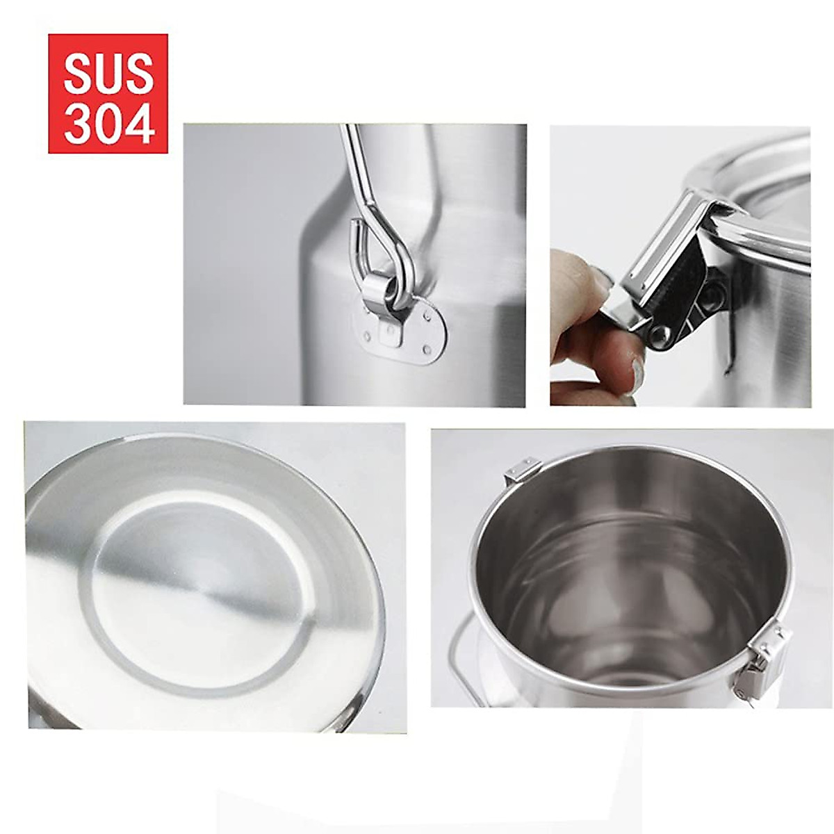 Adima 304 Stainless Steel Milk Transport Can, Heavy Duty Milk Canister Wine Pail Bucket Milk Barrel Tote Jug Dairy Pot with Sealed Lid And Single Handle (Silver),10L