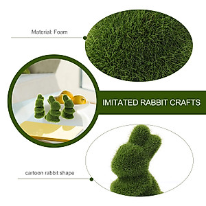NUOBESTY Easter Moss Bunny Figurine, Green Miniatures Rabbit Garden Decorations Easter Furry Flocked Standing Rabbit Statue Easter Party Favor for Home Office Table Ornament