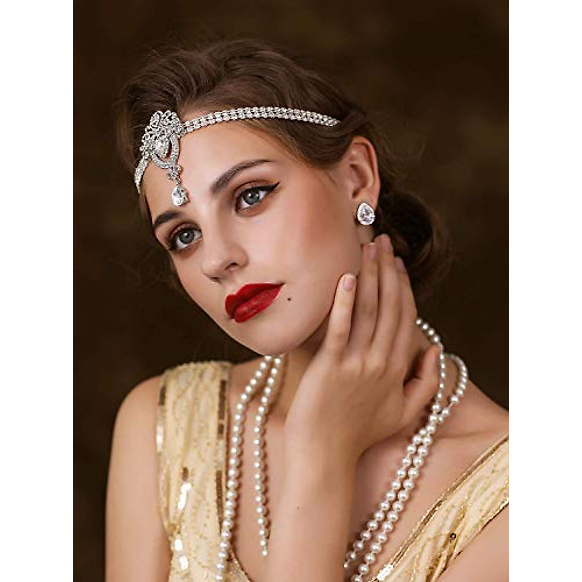 SWEETV 1920's Flapper Headband, Great Gatsby Headpiece 20s Art Deco Hair Accessories Headband Sliver