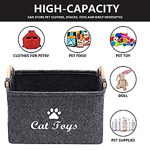 Geyecete CAT Toys Storage Bins - with Wooden Handle,Collapsible Pet Supplies Storage Basket Pet supplies storage Basket/Bin Kids Toy Chest Storage Trunk-CAT (Grey)