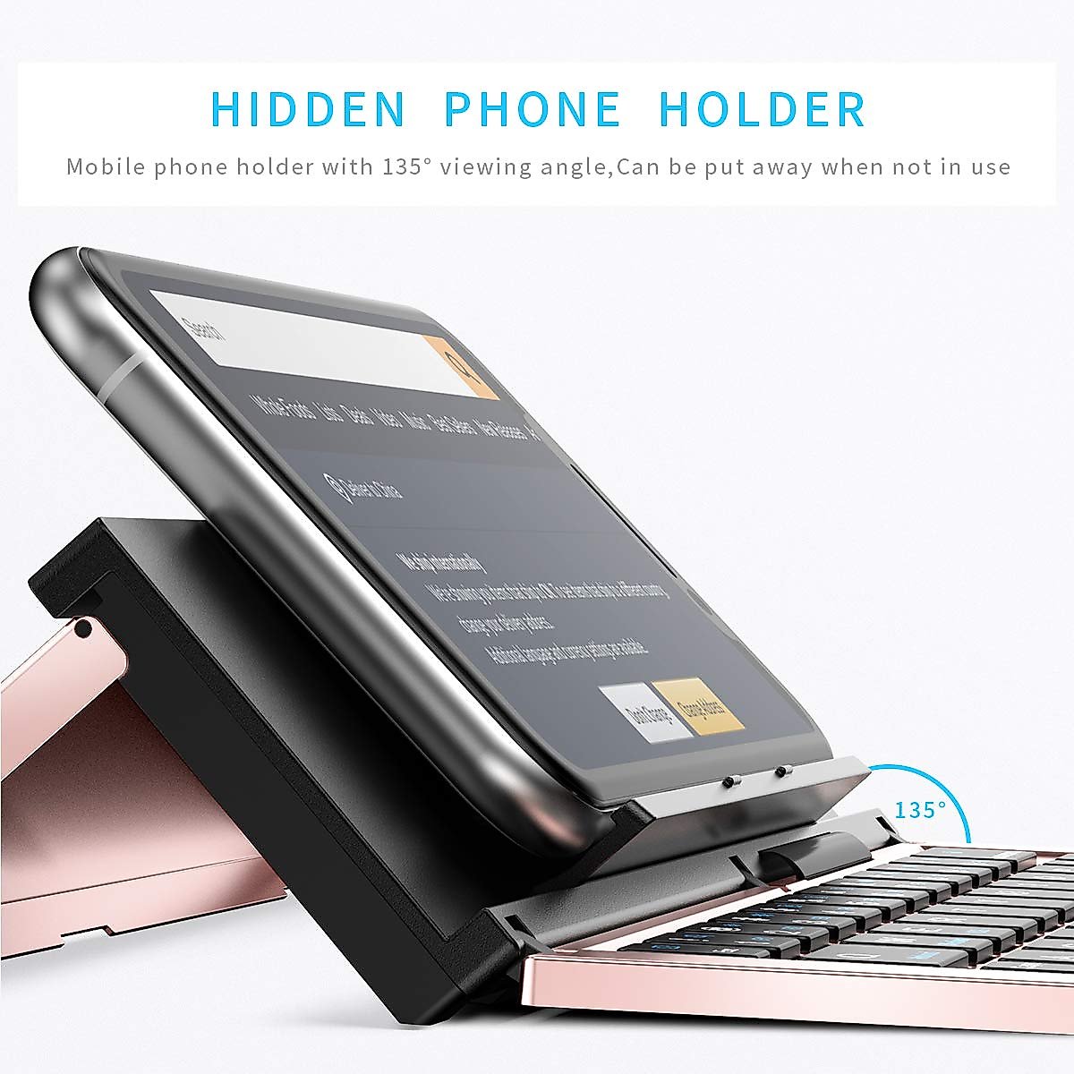 Geyes Bluetooth Keyboard Foldable Portable Folding Travel Keyboard for iPhone 15 Pro Plus/Xs/max/x/14/13 /12/11 /iPad/iPad Mini 4, Samsung Android Tablet Smart Phone (Rose Gold)