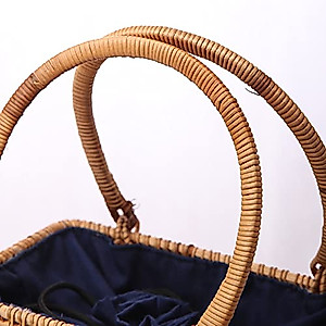 Rattan Woven Handbag Tote Bag w/Cucurbit & Tassel Accessory, Chinese Natural Women Beach Purse Basket for Summer, Mom's Gift (Size : 25x15x15cm/9.8x5.9x5.9in)