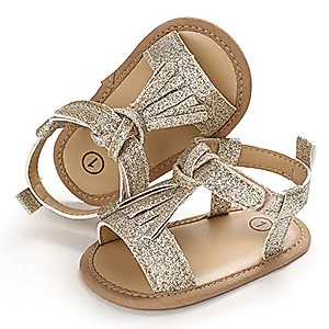 myppgg Baby Girls Summer Tassel Sandals Infant Soft Sole Sparkly Slippers Princess Dress Toddler First Walkers Shoes Gold, 12-18 Months Infant