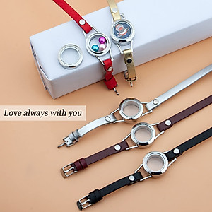 Africanbeads 316L Stainless Steel Memory Floating Locket Bracelet with 3 Pearls,fit 6-7mm Freshwater Pearls or Gems,Colorful Leather Charm Bangles for Women(Black)