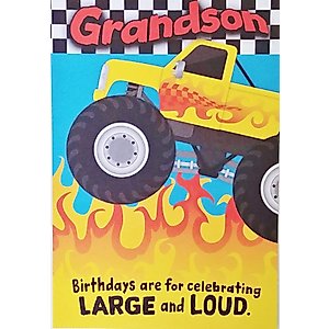 Greeting Card Grandson - Celebrating Large and Loud - Happy Birthday with Monster Truck