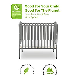 Delta Children Folding Portable Mini Baby Crib with 1.5-inch Mattress - Greenguard Gold Certified, Grey