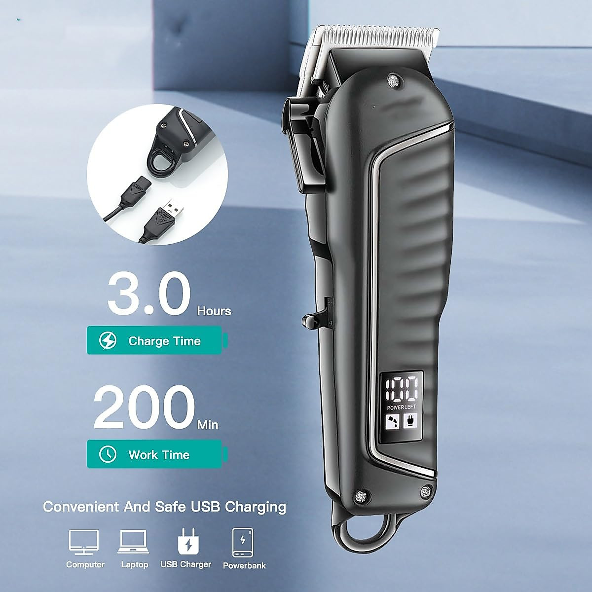 HARUE Hair Clippers for Men, Trimmer Hair Clipper Hair Trimmer for Men Beard Trimmer Hair Cutting Machine Electric Cordless Clippers Rechargeable