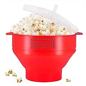 The Original Korcci Microwaveable Silicone Popcorn Popper, BPA Free Microwave Popcorn Popper, Collapsible Microwave Popcorn Maker Bowl, Dishwasher Safe - Red