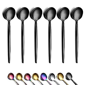 Black Coffee Spoons Set of 6, Kyraton Stainless Steel 5.1" Titainium Plating Demitasse Spoons, Tiny Espresso Spoons, Small Mini Coffee Spoons, Dishwasher Safe