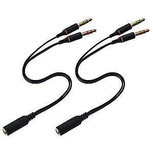QDiShi 2Pcs Headphone Splitter Cable for Computer 3.5mm Female to 2 Dual 3.5mm Male Headphone Mic Audio Y Splitter Cable Smartphone Headset to PC Adapter, Shockproof and Interference Proof (Black)