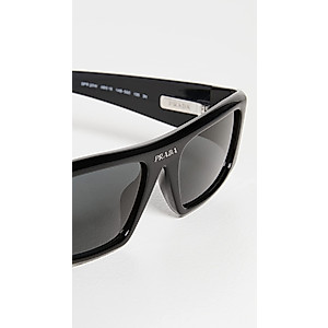 Prada PR 20WS 1AB5S0 Black Plastic Rectangle Sunglasses Grey Lens
