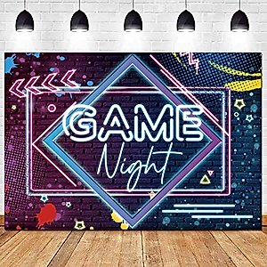 Game Night Theme Photography Backdrops Glow Neon Photo Background 5x3ft for Game On Birthday Party Decor Sleepover Slumber Prom Gaming Party Cake Table Decor Photobooth Supplies