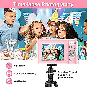 Digital Camera for Teens Kids, 1080P 48MP Kids Camera with 32GB SD Card, 2.4 Inch LCD Screen Kids Digital Camera with 16X Digital Zoom, Compact Kid Camera for Kids Girls Boys Adults Beginners (Pink)